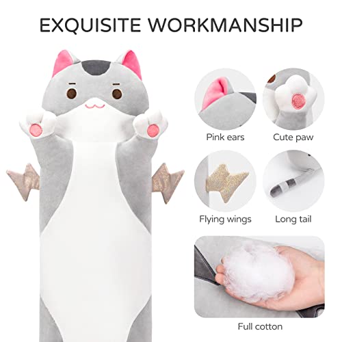 Mewaii Long Cat Plush Body Pillow, 28β Cute Cat Stuffed Animals Soft Plushies, Kitten Plush Throw Pillow Doll Toy Gift for Girlfriend