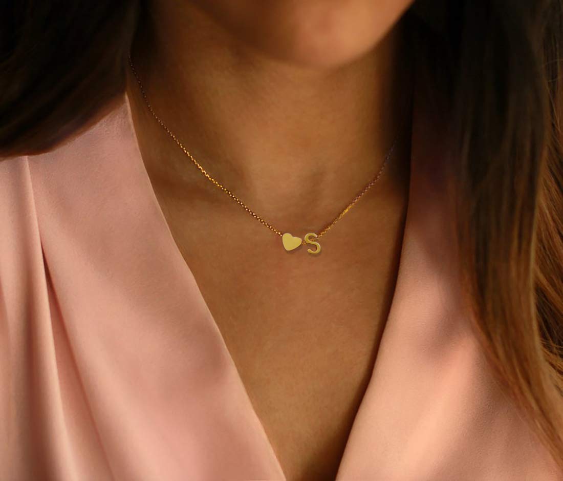 Glimmerst Initial Heart Necklace,18K Gold Plated Stainless Steel Tiny Heart Letter J Necklace Personalized Monogram Name Necklace for Women