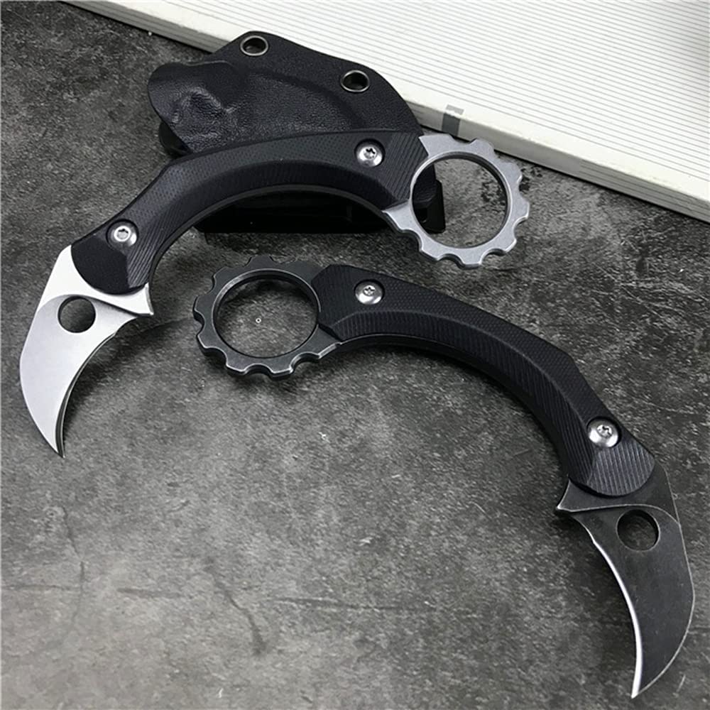 Gtkii Gtk105 Claw Knife, High Hardness D2 Steel Blade+Non-Slip G10 Handle Fixed Blade Knife with Kydex Sheath Solid Cool Strong Fixed Knife for Outdoor Camping Hiking EDC Tool(Black)