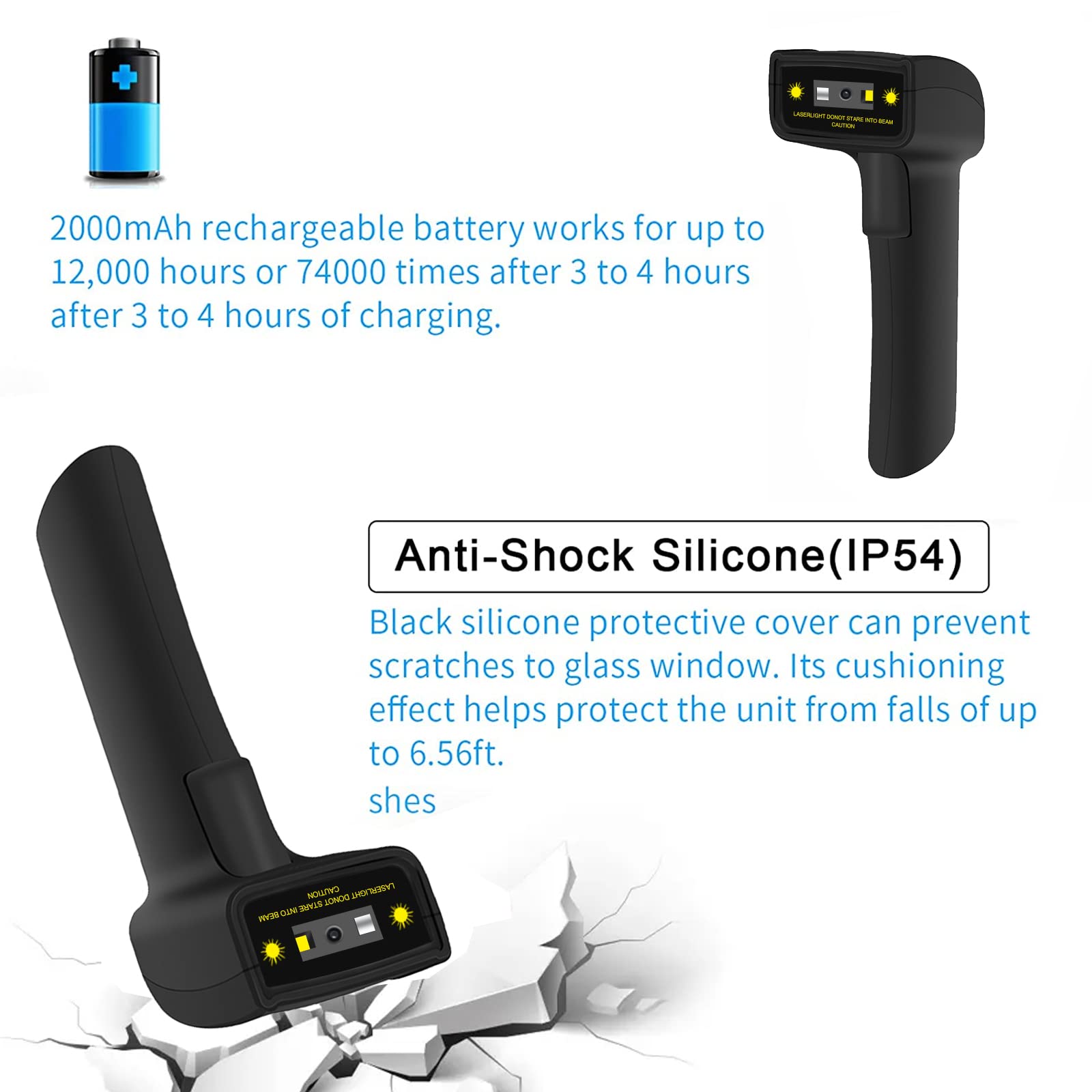 USB Wireless 1D Barcode Scanner,Symcode Handheld Laser Barcode Reader Scanner(2.4GHz Wireless & USB2.0 Wired) with Receiver Storage of up to 10000 Code