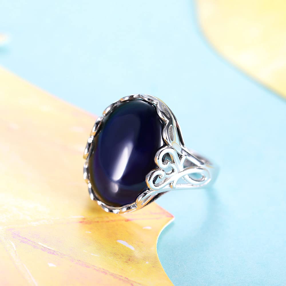 Getname Necklace Mood Ring Sterling Silver Color Changing Ring - Silver Mood Rings Gift for Her - Personalized Engraving Inside - Custom Engraved Color Change Ring Gifts for Women