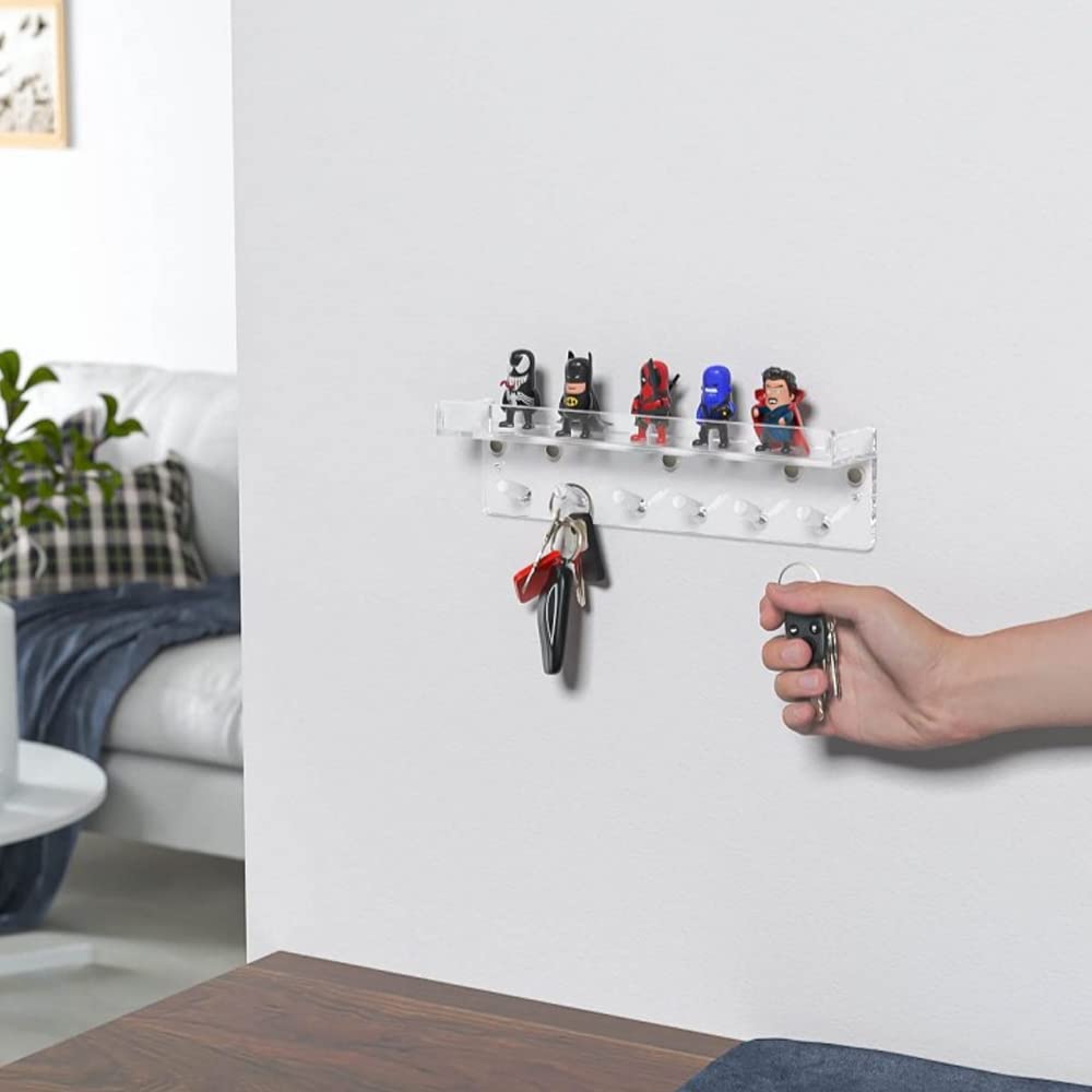 YUEHUA Magnetic Key Holder for Refrigerator, Acrylic Wall Mounted Key Rack with Mail Organizer for Home, Adhesive Key & Mail Holder Hanger - 6 Hooks (Clear)