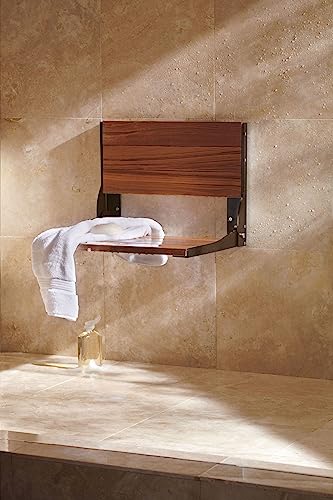 Moen Home Care Wall Mounted Old World Bronze Teak Wood Aluminum Folding Shower Seat, Wall Mounted Shower Chair, DN7110OWB