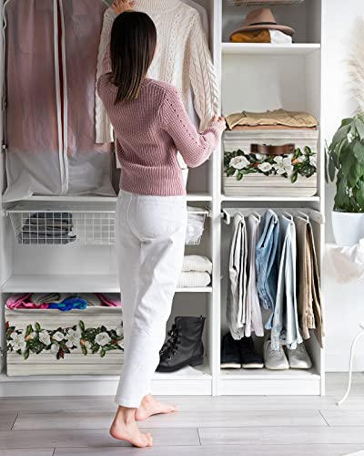 Storage Cubes Organizer with Handles, Magnolia Flowers Plant on Wooden Plank Storage Bins Fabric Collapsible Storage Baskets for Shelf Closet Nursery Cloth Organizers Box 1pcs-15x11x9.5in