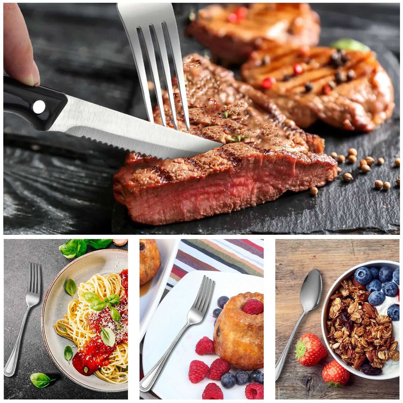 Unokit 72-Pieces Silverware Set with Steak Knives, Heavy Duty Stainless Steel Silverware Set for 12, Flatware Utensils Cutlery Set for Home/Kitchen, Mirror Polished, Dishwasher Safe