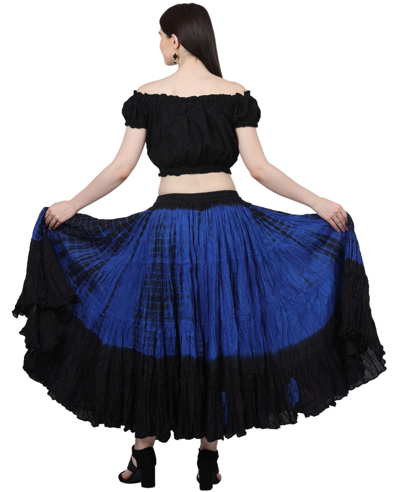 Wevez Women's American 25 Yard Cotton Skirt (Blue Tie Dye)