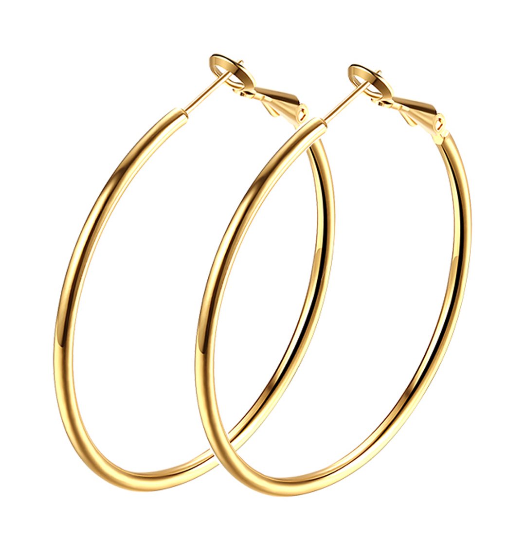 Gold Hoop Earrings, 18K Gold Plated Rounded Hoops Earrings for Women