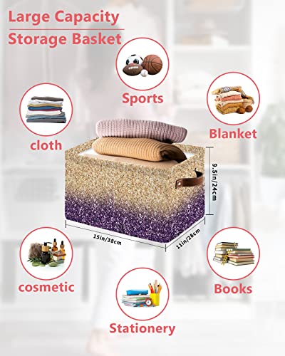 Storage Organizer Bins Set of 1 Storage Baskets for Clothes on Shelves With Handles Gradient Marble Texture Glitter Purple and Gold Rectangular Fabric Laundry Baskets for Organizing