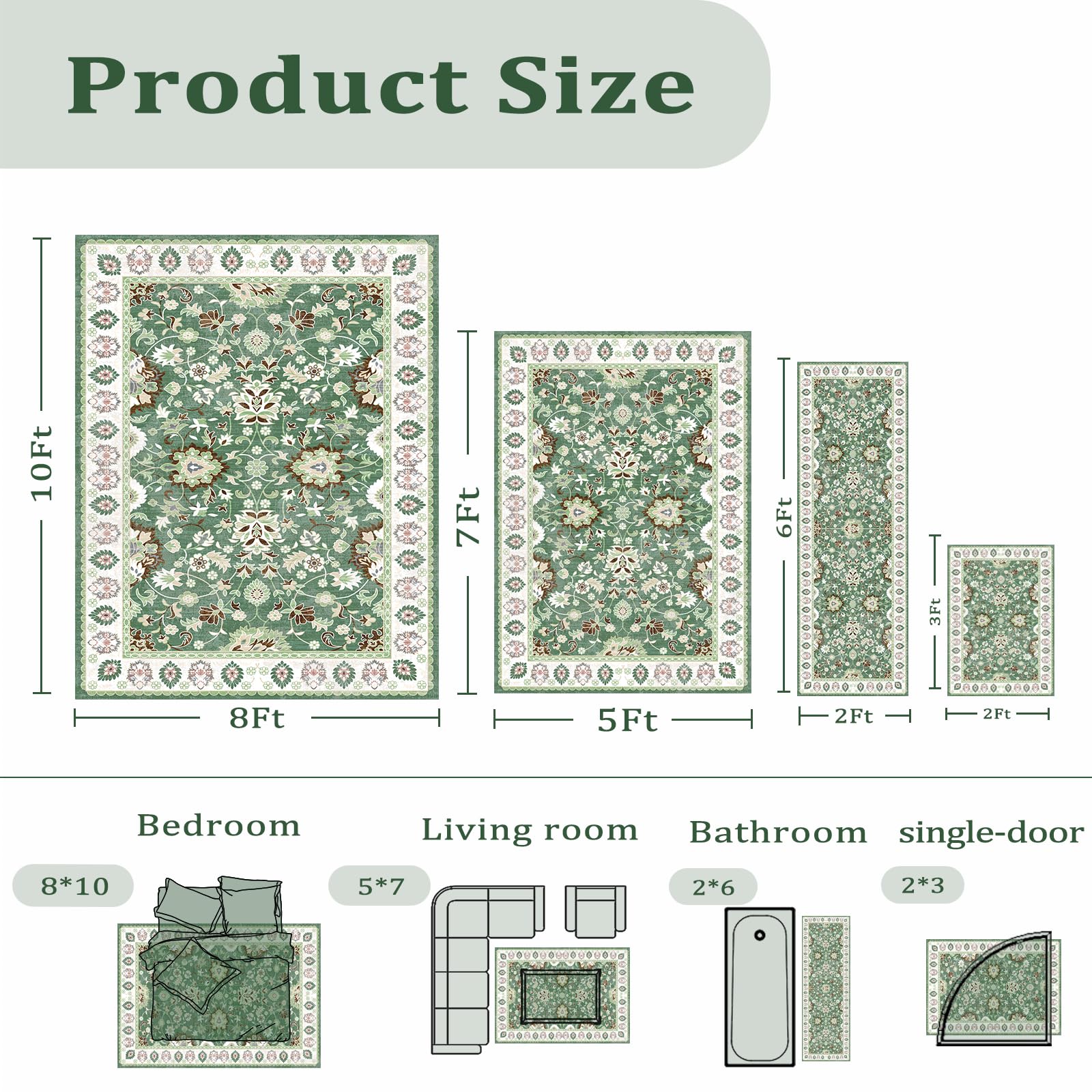 Runner Rug for Hallways Kitchen Runner Rug Washable 2'x 6' Non-Slip, Floral Rubber Backing Non Shedding Soft Carpet Runners for Indoor Entryway Bedroom Bedside