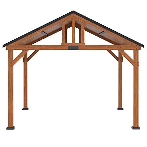 Outsunny 11' x 12' Hardtop Gazebo with Wooden Frame and Waterproof Asphalt Roof, Permanent Pavilion Gazebo Canopy, for Garden, Patio, Backyard, Deck, Porch, Brown