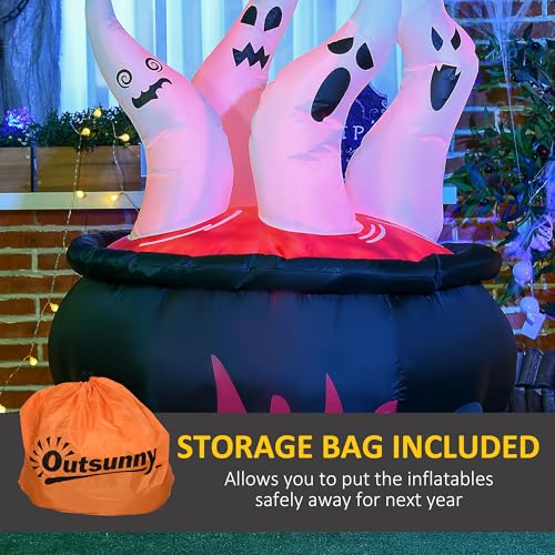 Outsunny 4ft Halloween Inflatables Outdoor Decrations White Ghosts in Red Cauldron, Blow Up LED Yard Decor for Garden, Lawn, Party, Holiday