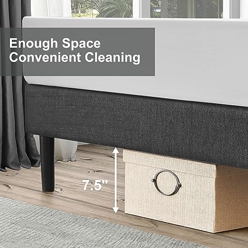 Molblly Full Size Bed Frame with Upholstered Headboard, Platform Bed Frame with Sturdy Wood Slat, Linen Fabric Wrap, Non-Slip and Noise-Free,No Box Spring Needed, Easy Assembly, Grey
