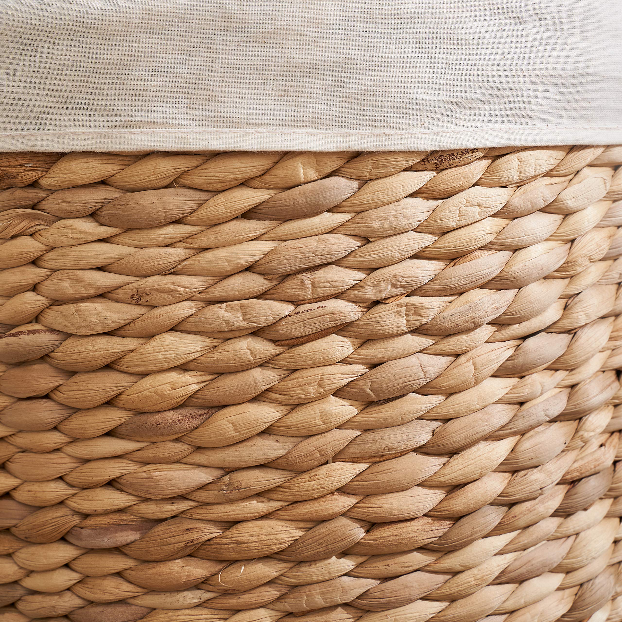 Round Woven Wicker Laundry Hamper with Lid - Large Water Hyacinth Storage Wicker (Natural Brown, 15"L x 15"L x 20"H)