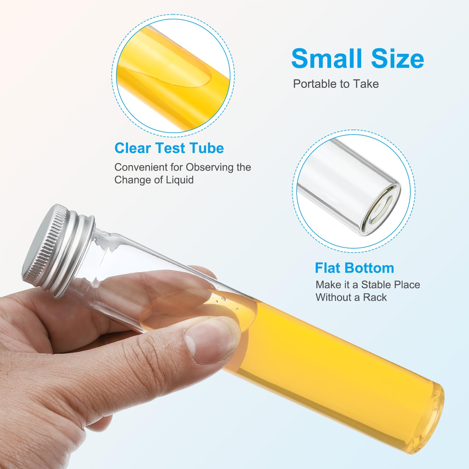 PATIKIL 65ml Test Tubes, 80pcs 5.91x0.98" Plastic Clear Flat Bottom Test Tube Containers with Caps for Bead Party Candy Bath Salt Storage Scientific Experiment Plant Propagation, Silver