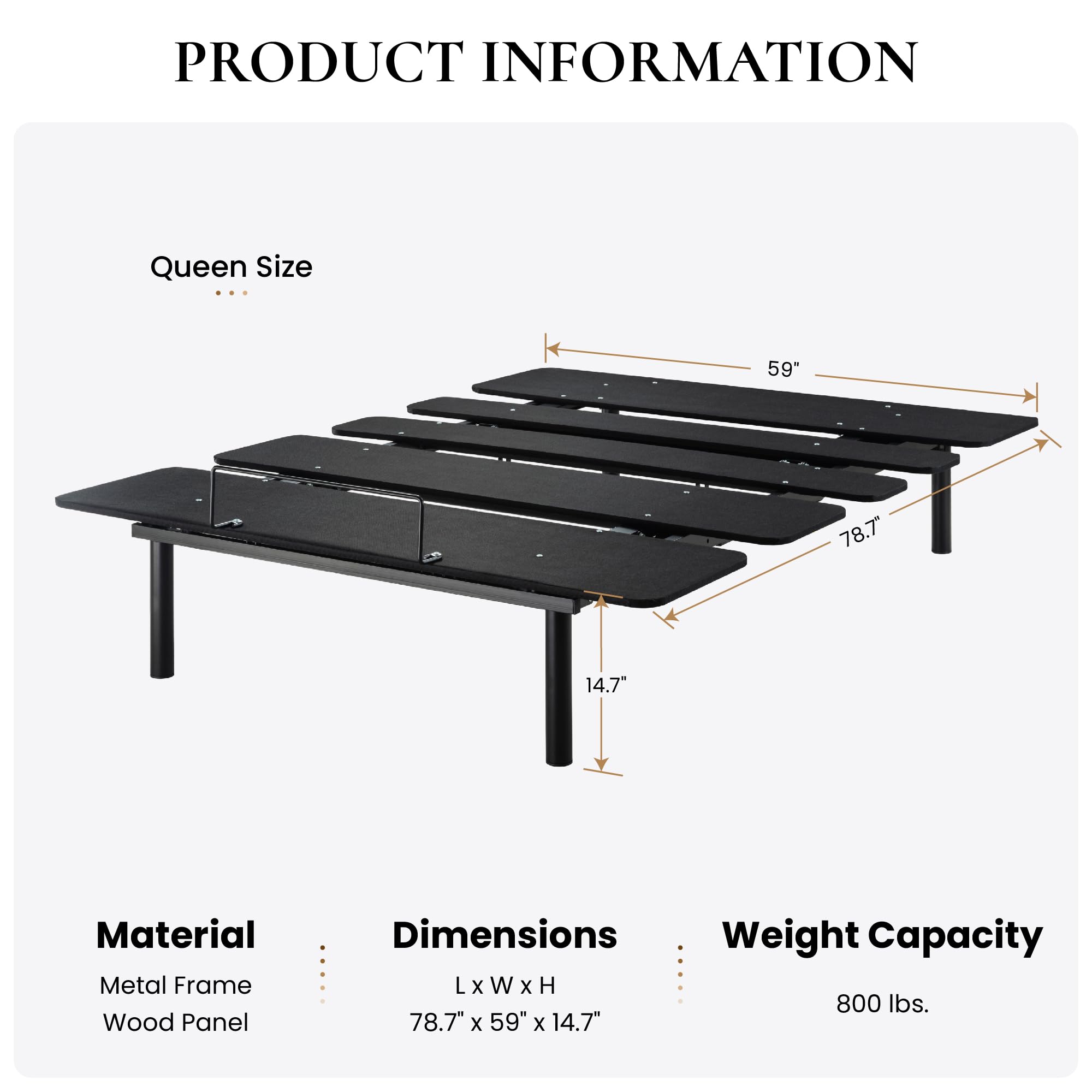 SHA CERLIN Electric Ergonomic Adjustable Bed Base Queen Size, Independent Head and Foot Incline, Wireless Remote Control with Quiet Motor