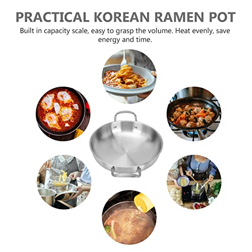 Luxshiny Cast Iron Skillet Stainless Steel Pot, Korean Ramen Pot Seafood Pan Pot with Double Handle for Home Kitchen (24CM) Mixed Rice Pot