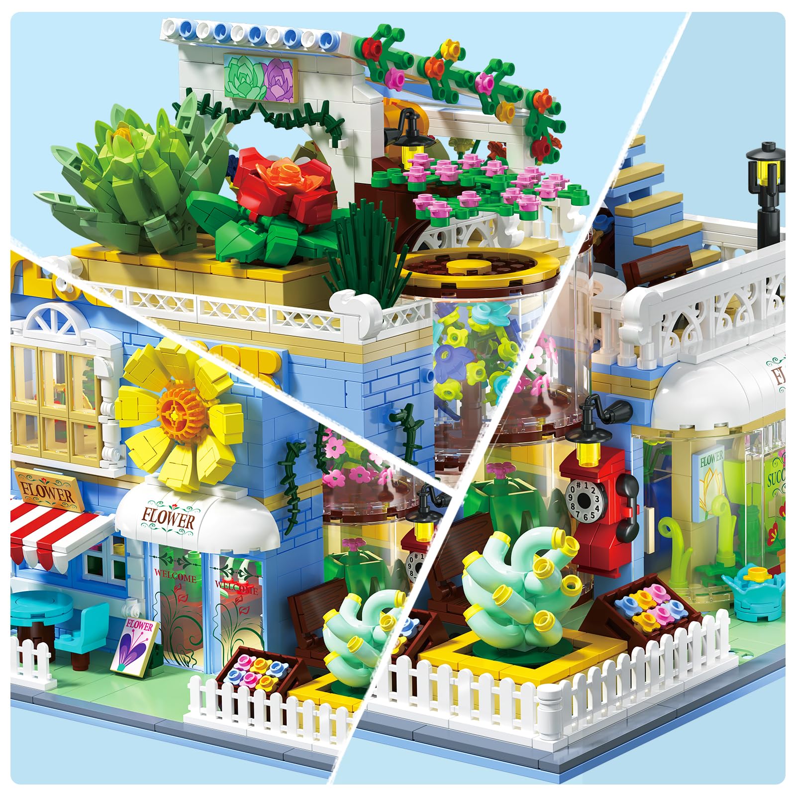 flycites Flower House Mini Building Blocks Set Succulents Store Creative Micro Bricks Bonsai Collectible Model,Gift for Adult/Teens 2091pcs(Not Compatible with Lego Set)