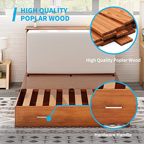 Mjkone Murphy Cube Cabinet Bed with USB Charging Station, Murphy Bed Cabinet with Large Drawer & Folding Mattress, Queen Size Bed Frame for Guest Room, Home, Office - Cherry