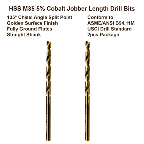 MAXTOOL No.7 2pcs Identical Jobber Length Drills 0.201" HSS M35 Cobalt Twist Drill Bits Wire Gauge Gage Numbered Straight Shank Drills; JBN35G10R07P2