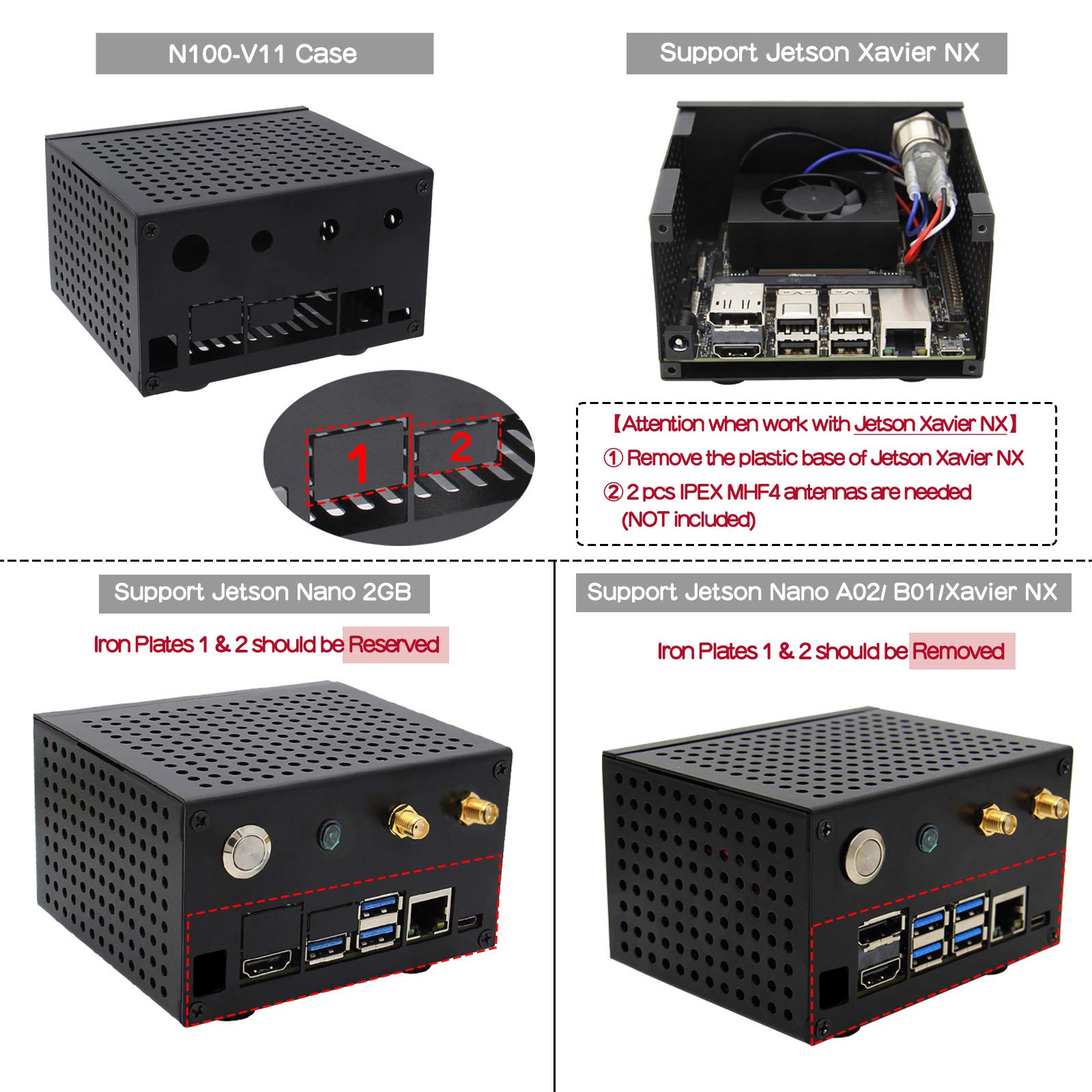 Geekworm N100 Metal Case/Enclosure with Power & Reset Control Switch for Jetson Nano A02/B01/2GB/4GB / Jetson Xavier NX