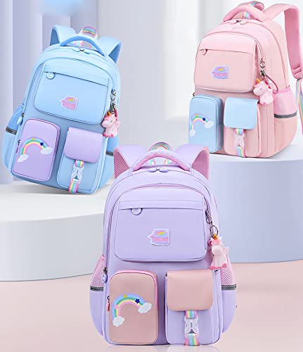 Uamdrup Kids Purple Unicorn Backpack For Girl, Cute Lightweight Durable Large Capacity School Bookbag Waterproof Travel Bag With Lunchbag