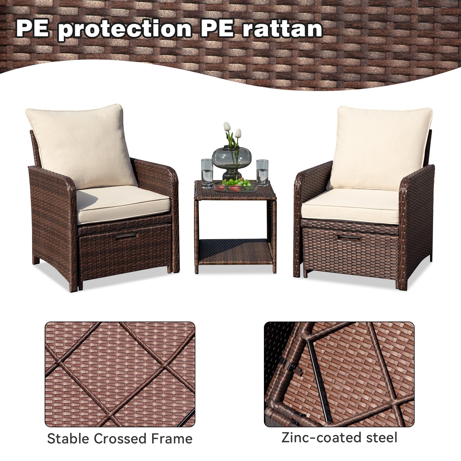 Suvivityse 5 Pieces Patio Furniture Set Rattan Wicker Sofa Outdoor Conversations Sets with Table and Ottomans for Garden, Poolside, Backyard (Grey Rattan, Grey)