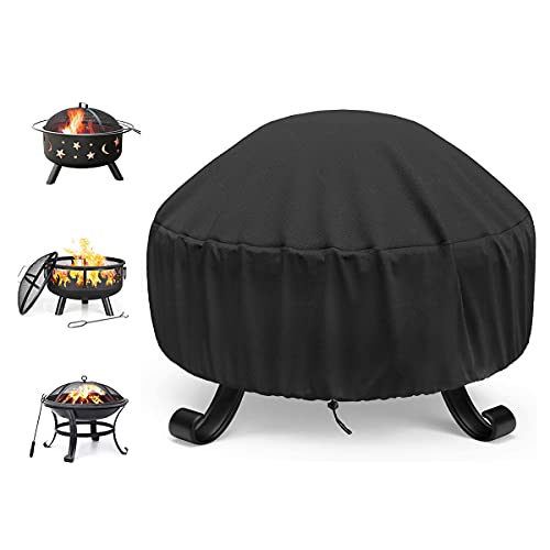 Maybret Fire Pit Cover Round for Fire Pit 22 Inch - 34 Inch,420D Heavy Duty Outdoor Firepit Cover Round,Waterproof, Dustproof and Anti UV, Fit All Seasons,Full Coverage Patio Outdoor Fireplace