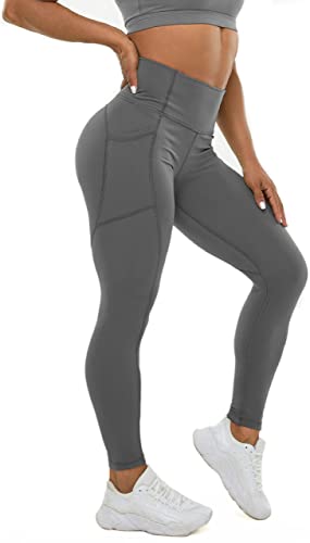 Karlygash Workout Leggings for Women, Buttocks Lifting and Tummy Control, Sport Yoga Pants with Pockets Gray