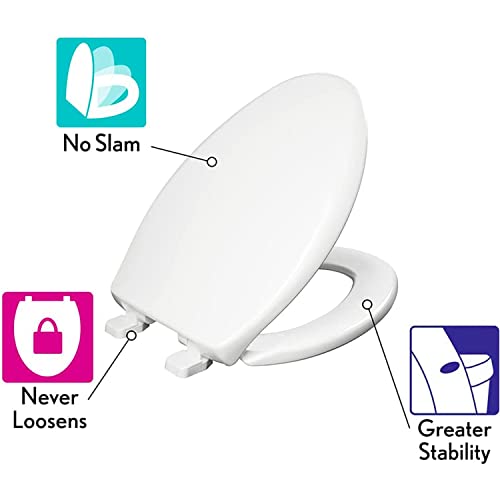 MAYFAIR 18100SL 000 Collins Slow Close Plastic Toilet Seat that will Never Loosen, with Super Grip Bumpers, ELONGATED, Long Lasting Solid Plastic, White
