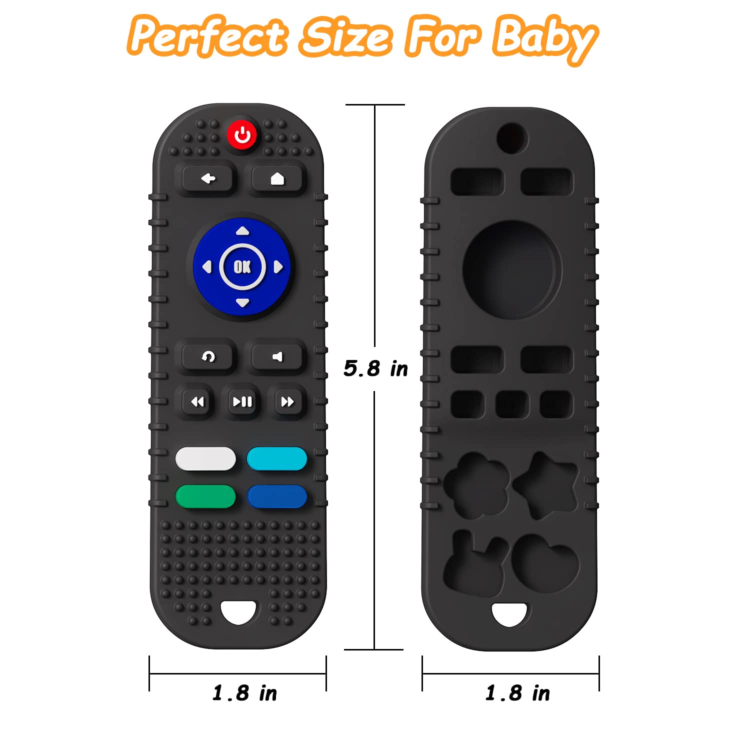 Mgtfbg 2 Pack Soft Silicone Teething Toys for Toddlers, Babies 6-12 Months - Boys Girls Baby Molar Teether Chew Toys Set, Remote Control Shape Teething Toys Gift(Blue+Black)