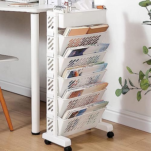Yaslayp 6 Tier Mobile Bookshelf,Moveable Unique Bookcase with Mobile Bookshelf with Wheels,Floor Standing Multi-Layer Bookshelf Organizer Suitable for Studying in Bedrooms(6 Tier)