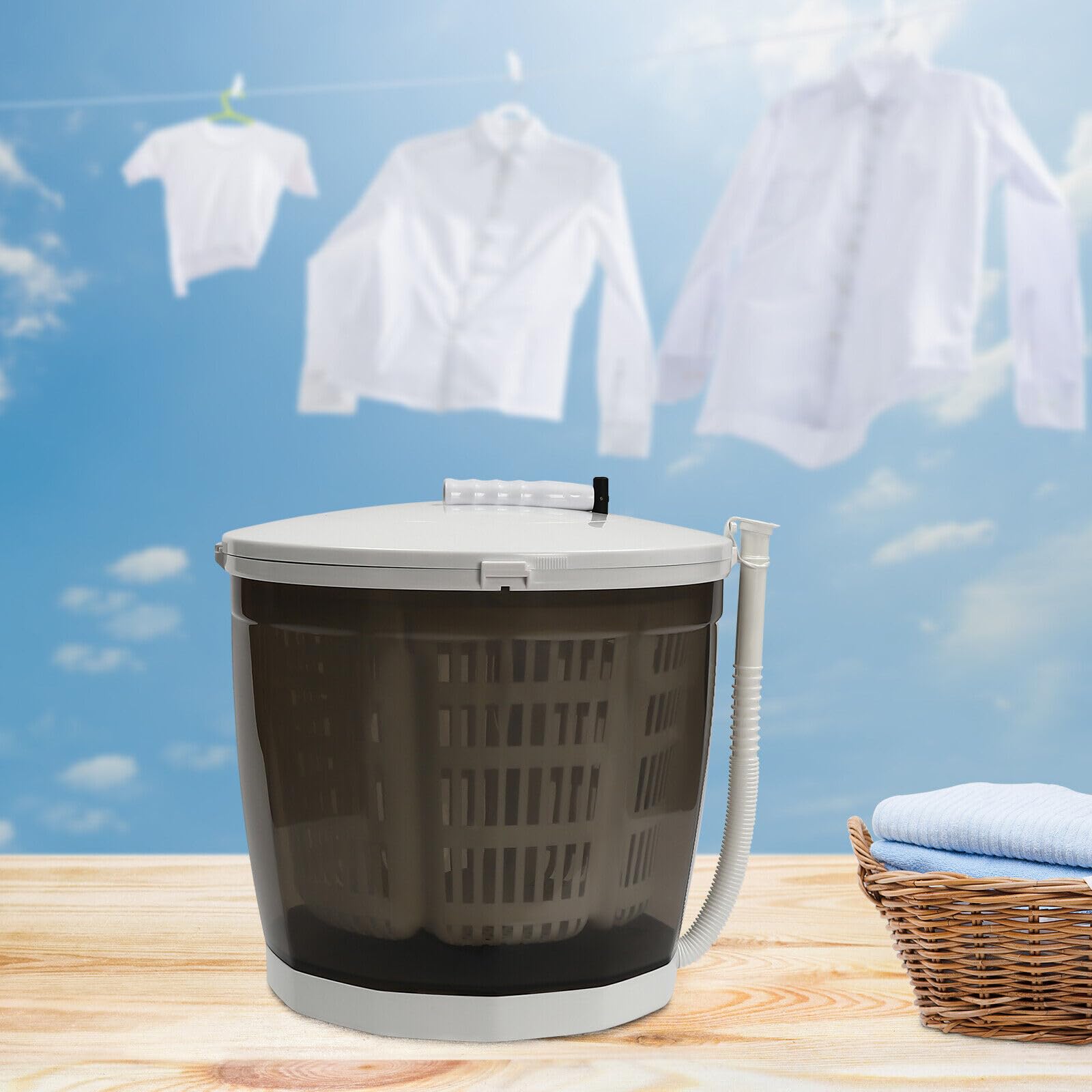 Portable Washing Machine, 2 in 1 Manual Non-Electric Washing Machine, Clothes Spin Dryer, Mini Traveling Outdoor Washing Machine, Compact Washer Spin Dryer (Grey)