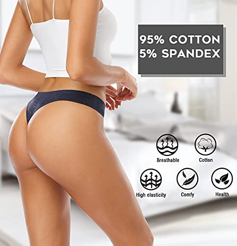 Wealurre Women's Cotton Thong Breathable Panties Low Rise Underwear (3118M, Blue Gold)