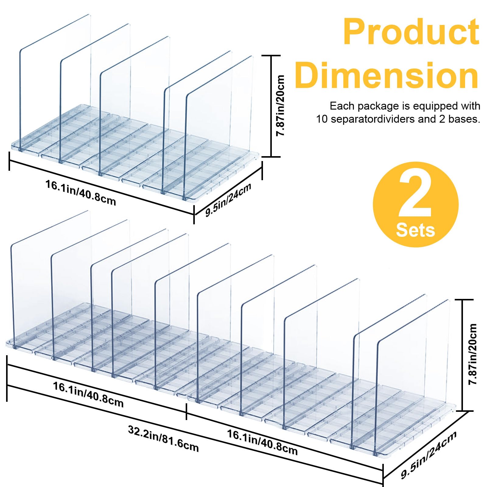 storasier Purse Organizer for Closet 2 PACK,Clear Closet Bag Storage Dividers Rack,Shelf Dividers for Closet Organization,Handbag Organizer