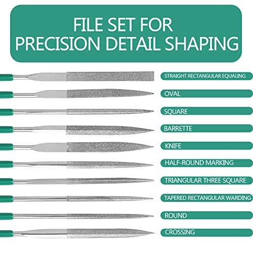Millousong Hand File Set,Diamond Needle Files 6.3' /10 Shapes for Metal,Plastic,Wood,3D Printer Basic Suite for home and office with box
