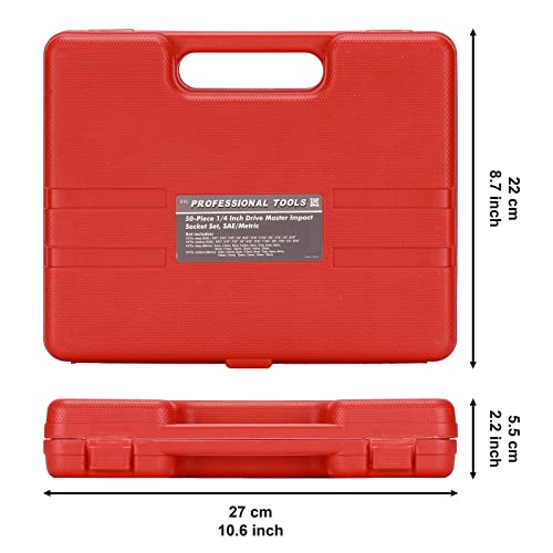 Mayouko 50PCS 1/4 Inch Drive Master Impact Socket Set,Metric/SAE,Deep/Shallow,6 Point,CR-V, 5/32 Inch - 9/16 Inch, 4mm - 15mm.