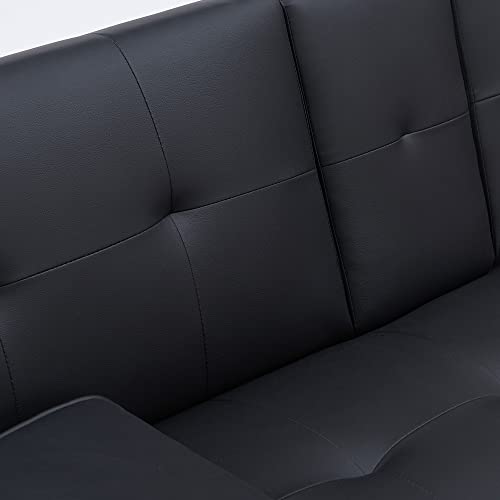 Ucloveria Modern Faux Leather, Multifunctional Sofa Bed, Convertible Folding Recliner Lounge Futon Couch for Living Room with 2 Cup Holders with Armrest(Black)