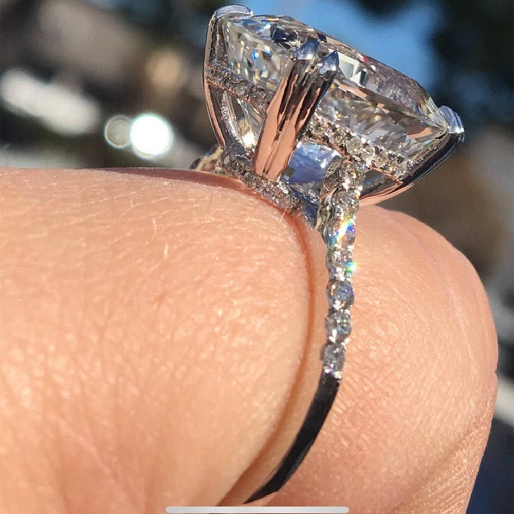 GUIDECUN 5.0ct Classic Shiny Oval Cut Cubic Zirconia Engagement Rings Solitaire Halo Promise Ring for Women Size 6-10 (US size 9)