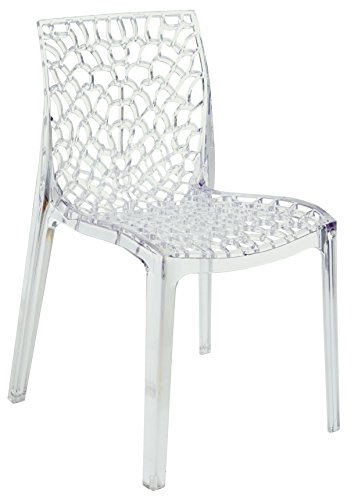 Upon Gruvyer Indoor Outdoor Dining Ghost Chairs, Made in Italy, Stackable, Almost Indestructible Polycarbonate (2 Chairs) Transparent