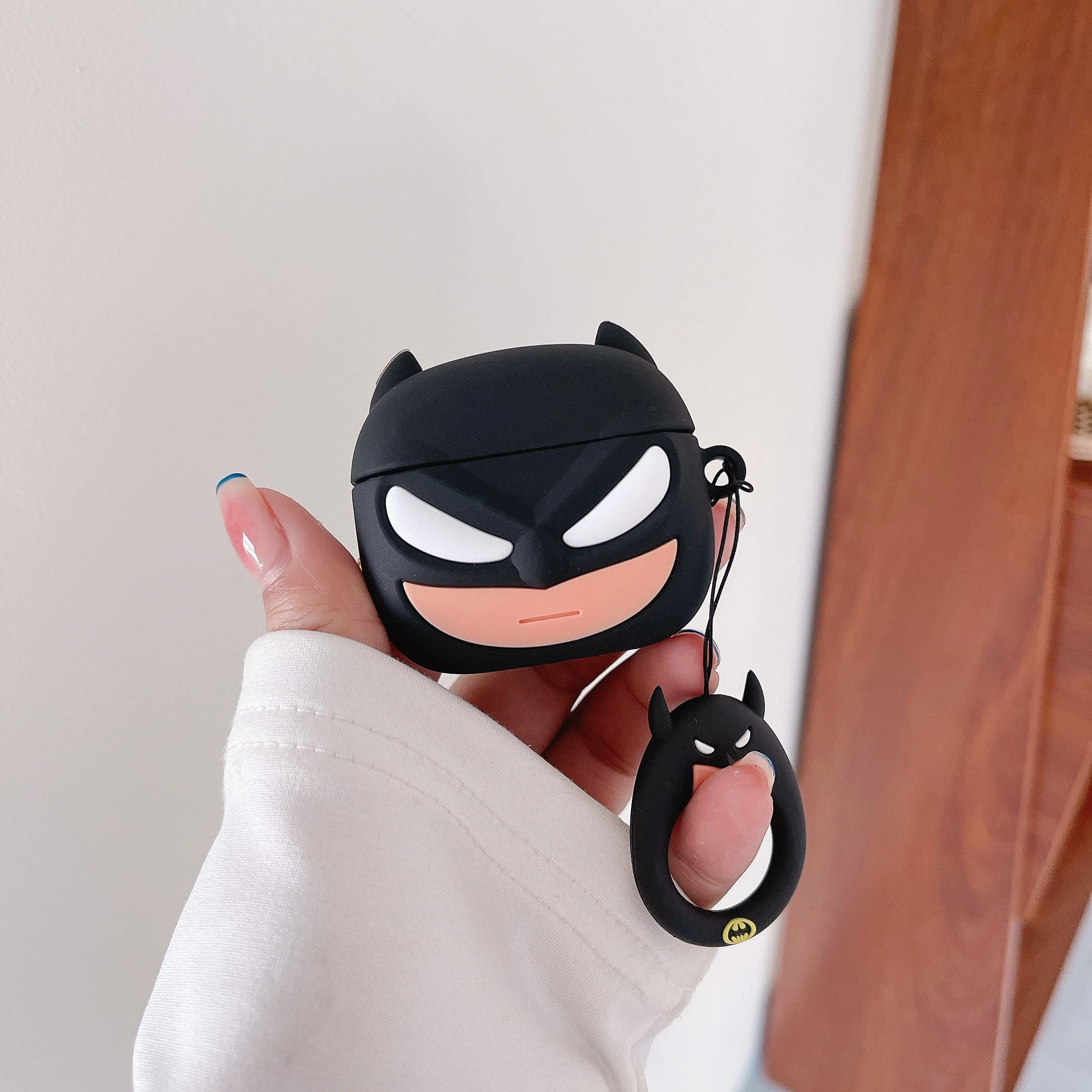 TSYue for Airpods Pro 2nd Generation/1st Generation Case with Keychain, Cartoon iPod Pro 2 Case Protective Silicone Cute Airpods Pro (2023/2022/2019) Case with Lock for Women Men, Black Batman