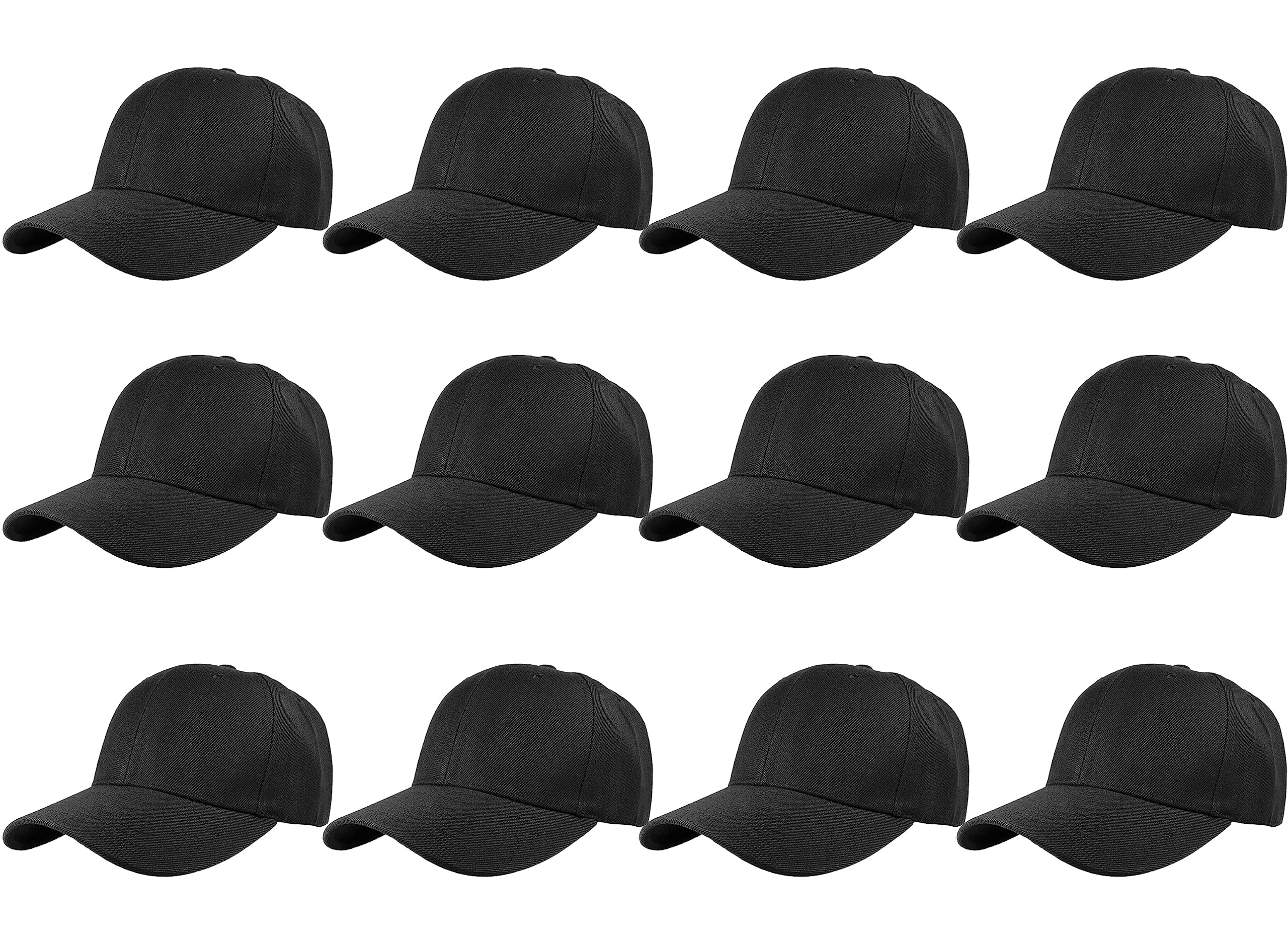 Gelante Plain Blank Baseball Caps Adjustable Back Strap Wholesale LOT 12 Pack- 001-Black