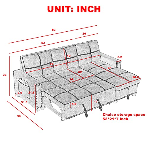 Ucloveria Reversible Sectional Sofa Couch, Sleeper Sofa Bed with Storage Chaise Pull Out Couch Bed for Living Room L-Shape Lounge 2 in 1 Sectional Couch with Pull Out Bed Black
