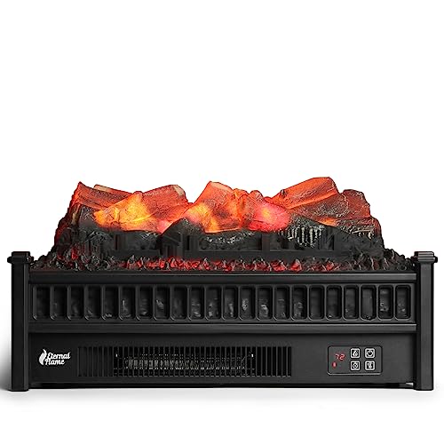 TURBRO Eternal Flame EF23-LG Electric Fireplace Logs, 23" Remote Control Fireplace Insert Log Heater, Realistic Lemonwood Ember Bed, Thermostat, Timer, 1400W Black