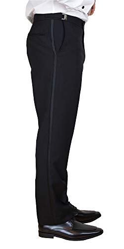Sir Gregory Men's Fitted Flat Front Tuxedo Pants Formal Satin Stripe Trousers with Adjustable Waistband Size 30-32 Waist x 30 Length Black