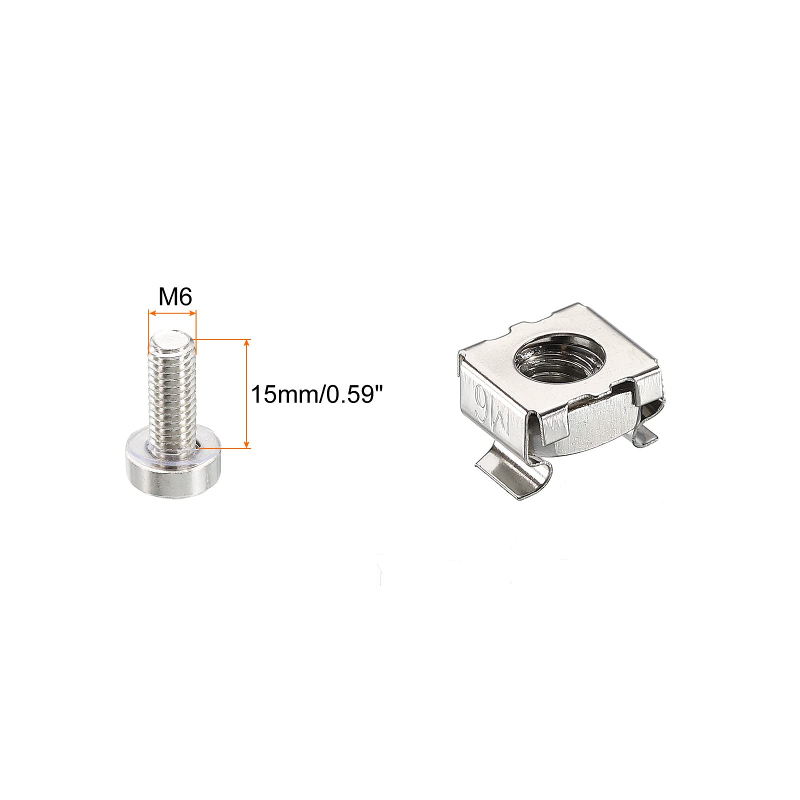 PATIKIL Rack Mount Cage Nuts M6x15mm Mounting Screws Iron Nickel Plated for Server Rack Cabinets with Washers, Silver Tone 40 Sets