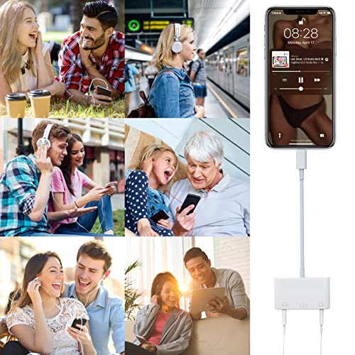 Steepower 3.5mm iPhone Headphone Splitterr,3 in 1 Dual 3.5mm Headphone Jack Adapter with Power Port,Compatible with iPhone 14/13/12/11/X/8/8plus/7/7plus/iPad-Support iOS 16