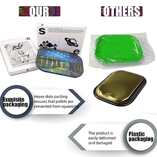 Rolling Tray with Magnetic Lid,Smooth Rounded Edges Double-Sided Printing with Van Gogh Art Premium Metal Small Tray,Perfect Storage for Home Or On-The-go-7" X 5.5" (Van Gogh Art)