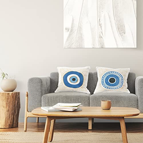 Stupell Industries Boho Blue Evil Eye Spiritual Symbol Design by Ziwei Li Throw (Set of 2) Pillow, 18 x 18