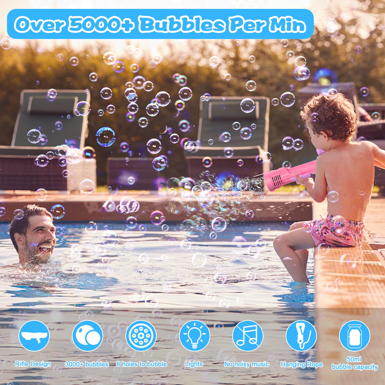 GreatPro Rifle Bubble Gun, Bubble Machine Bubble Shooter for Kids with Bubbles 5000+ Per Minute with Bubble Solution*2 for Outdoors Activity/Party/Birthday Gift, Bubble Blower Toys for Kids/Toddlers