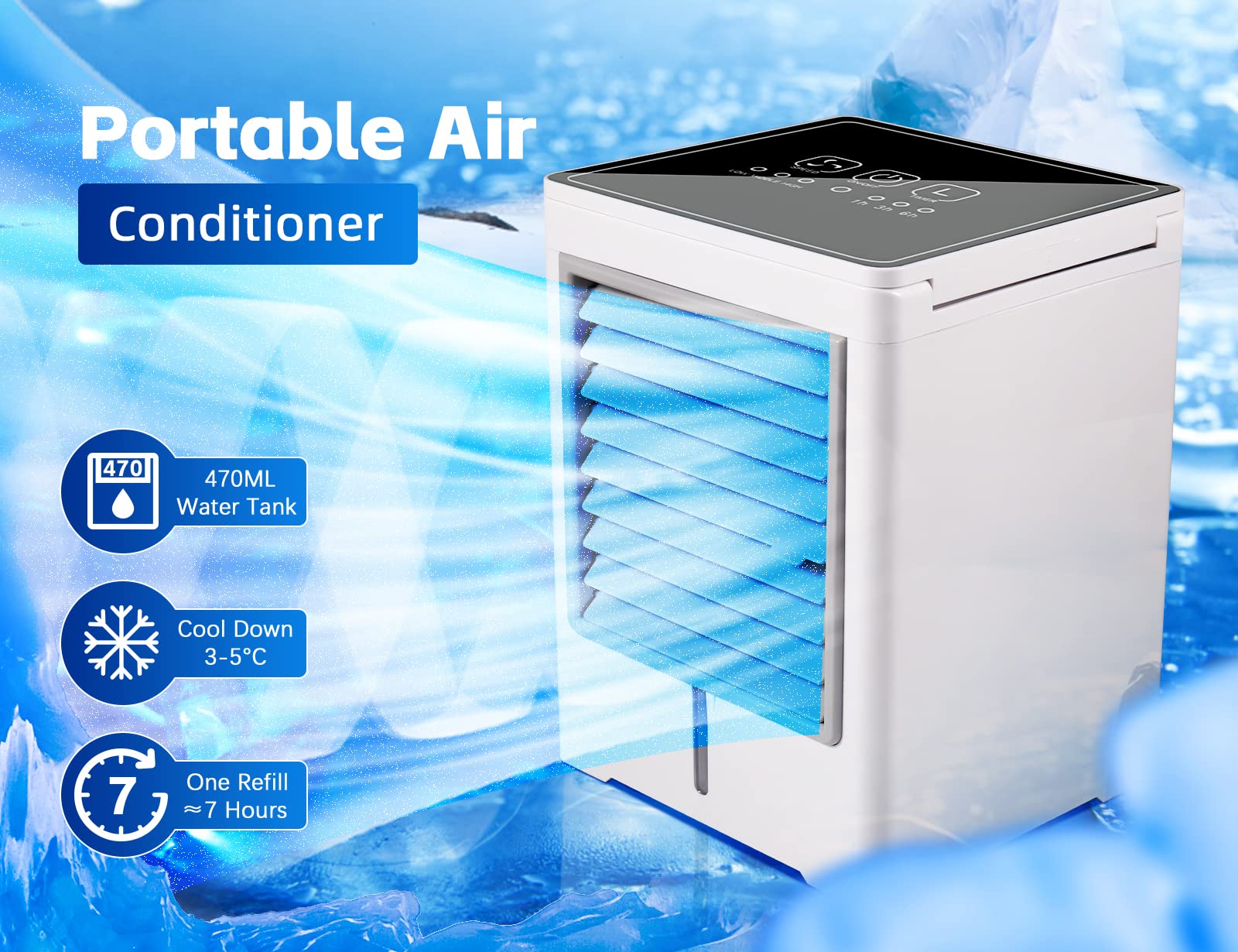 Off Paper Personal Air Conditioner Mini AC, 3 Speeds 450ML Water Tank Room Evaporative Air Cooler Cooling Fan with Timer, Aromatherapy Notch, Spray Function, Portable AC Units for Rooms and Office